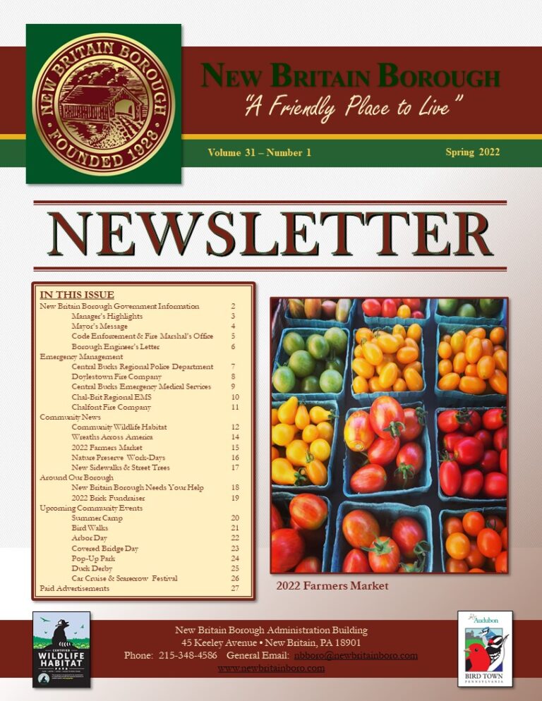 Spring 2022 Newsletter Now Available - New Britain Borough, Pennsylvania